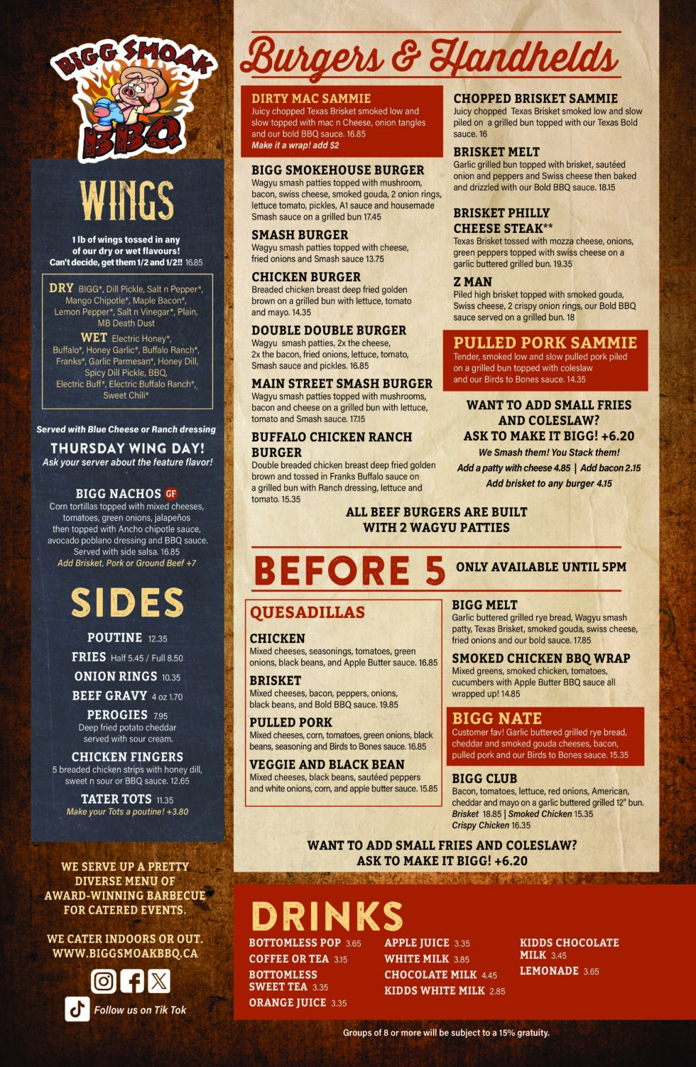 Restaurant Menu | Bigg Smoak Bbq Smokehouse & Grill
