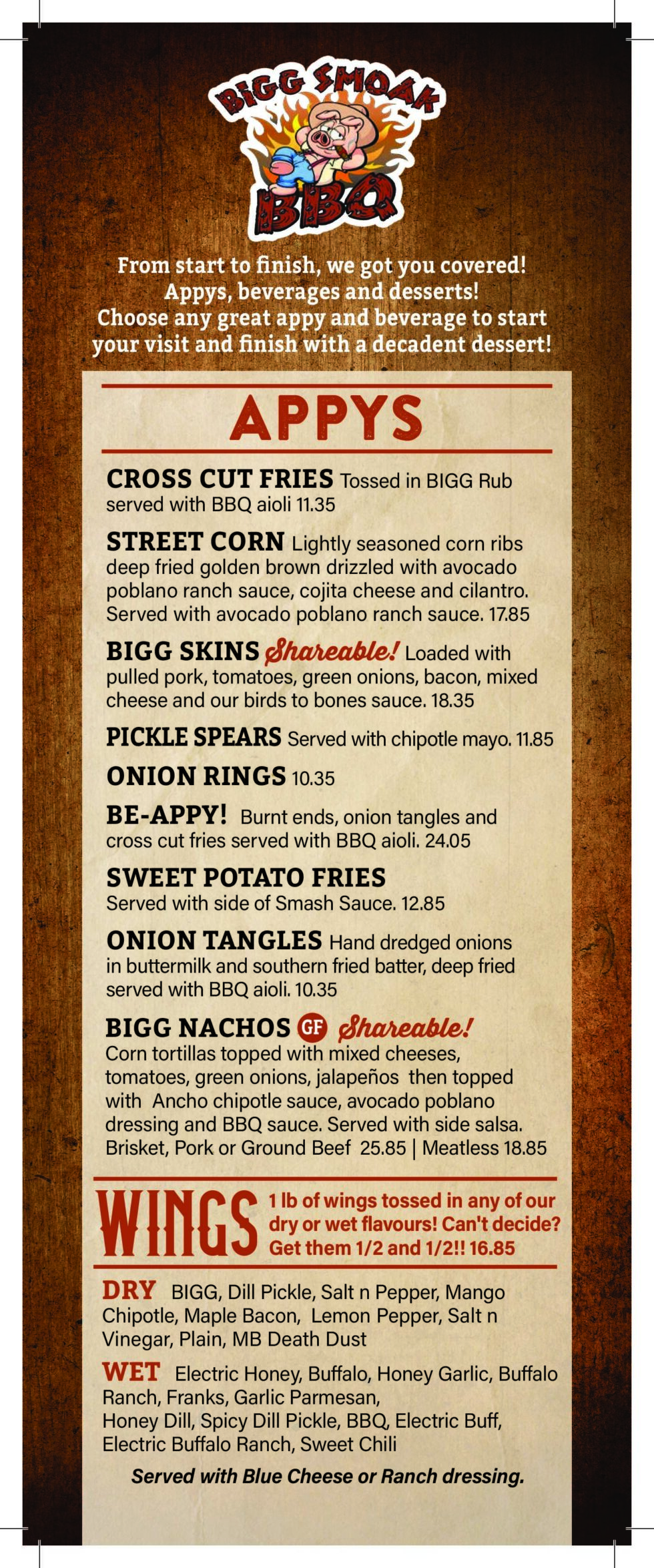 Restaurant Menu | Bigg Smoak Bbq Smokehouse & Grill